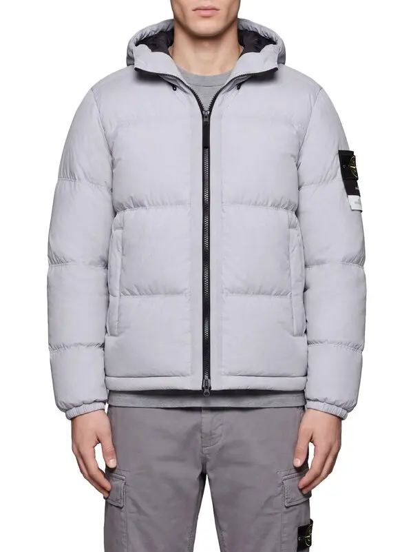 Stone Island Padded Ripstop Nylon Down Jacket With Removable Hood - Grey