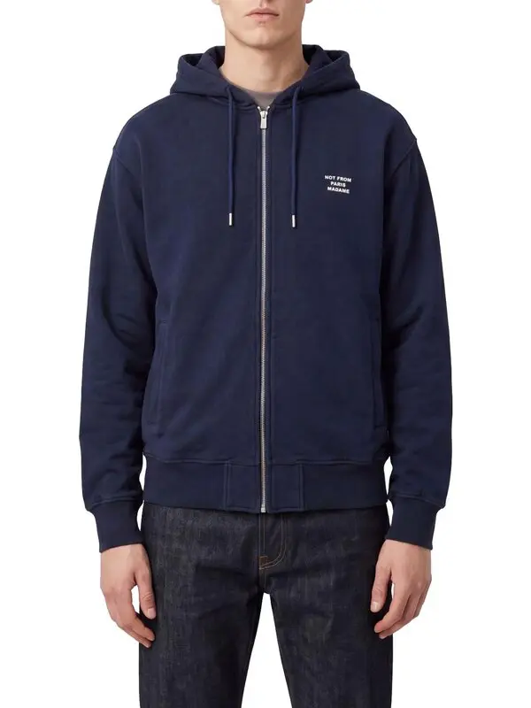 Drole De Monsieur Cotton Zip-up Hoodie With Embroidered Logo - Blue