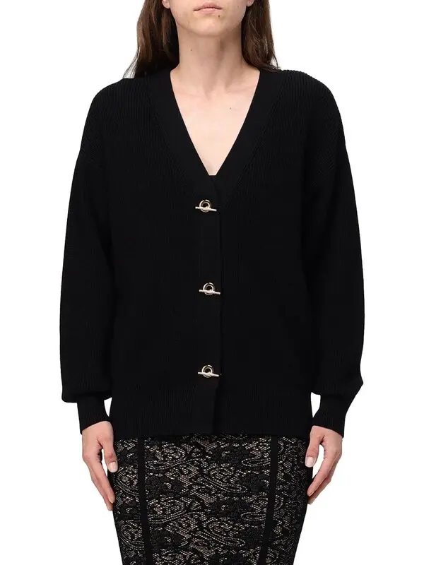 Elisabetta Franchi V-neck Viscose Blend Cardigan With Dropped Shoulders And Hook-and-eye Closure - Black