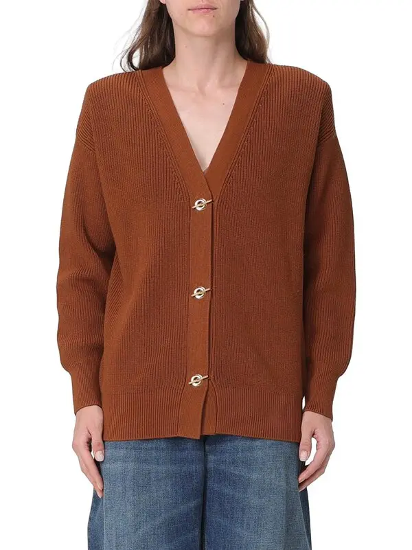 Elisabetta Franchi V-neck Viscose Blend Cardigan With Dropped Shoulders And Hook-and-eye Closure - Brown