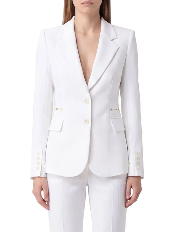 Elisabetta Franchi Cropped Single-breasted Blazer With Peak Lapels And Slim Fit - Nude