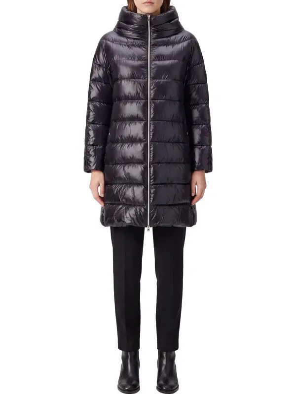 Herno Long Quilted Nylon Puffer Coat With High Neck And Down Padding - Black