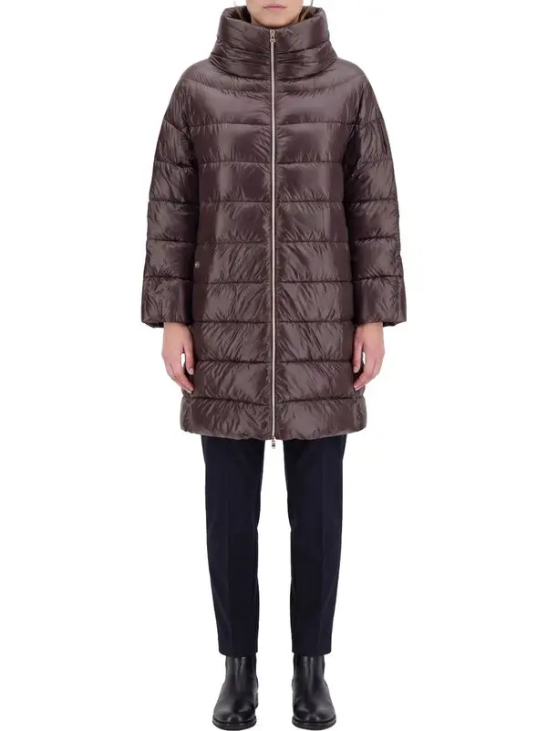Herno Long Quilted Nylon Puffer Coat With High Neck And Down Padding - Brown