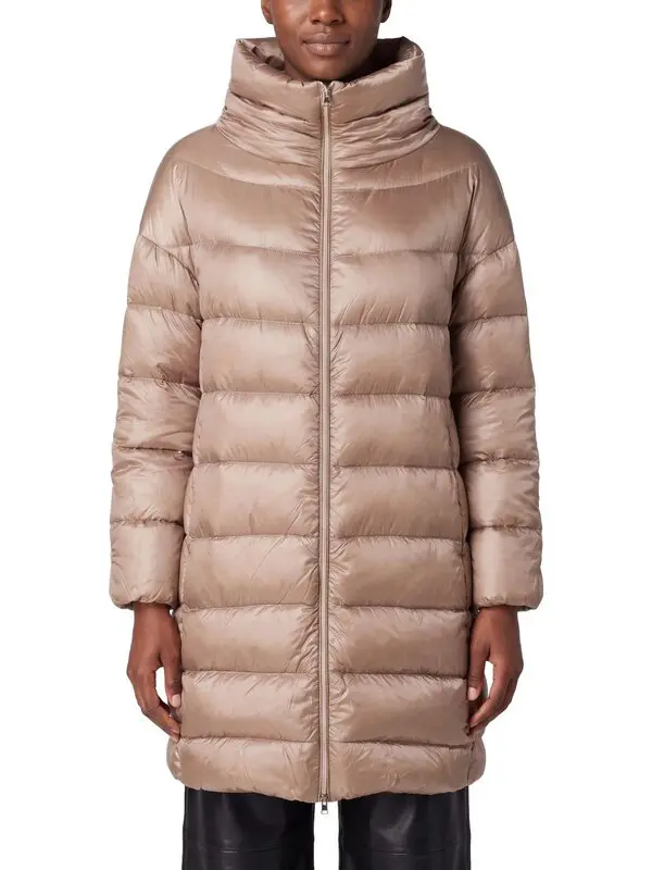 Herno Long Quilted Nylon Puffer Coat With High Neck And Down Padding - Dove Grey