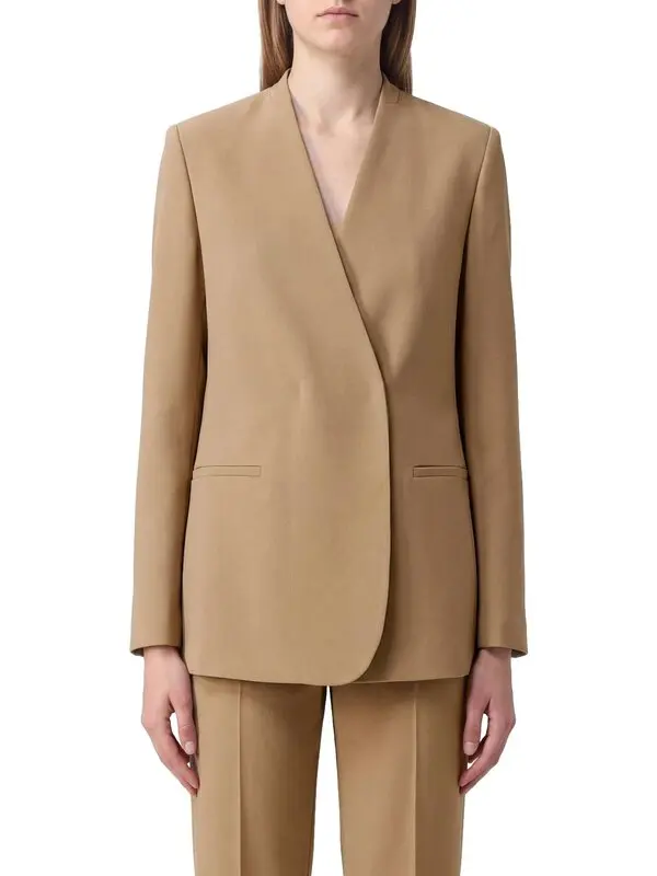 Fabiana Filippi Cropped Double-breasted Blazer In Viscose Blend With Concealed Fastening - Coffee