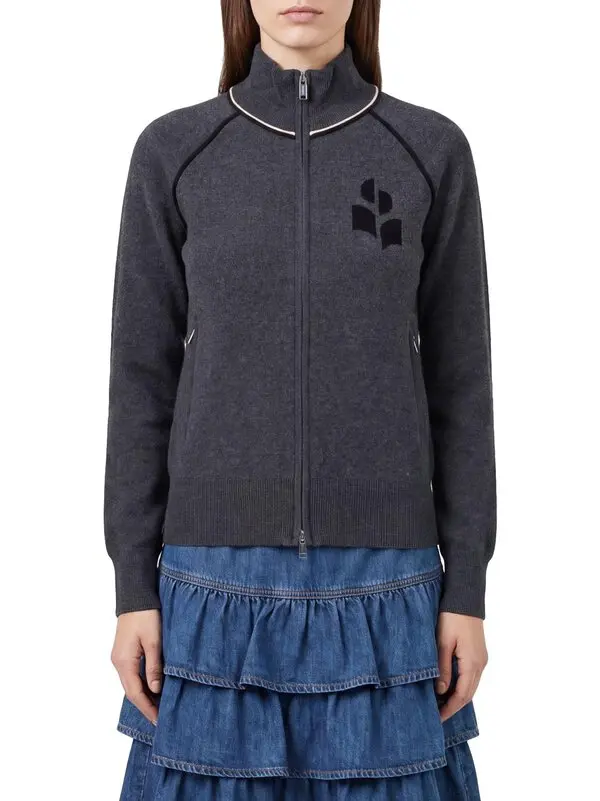 Isabel Marant Étoile Zip-up Cardigan With Flocked Logo - Charcoal
