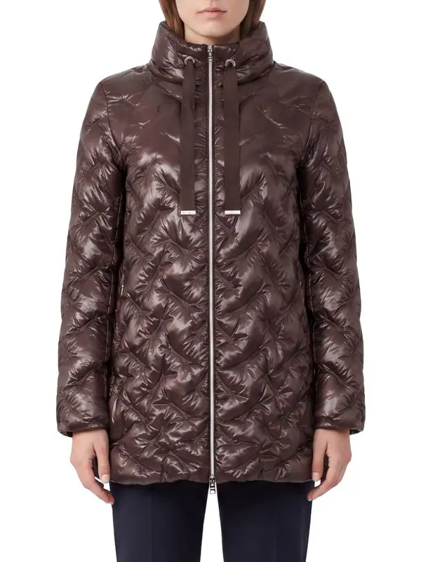 Herno Slim Fit Long Quilted Nylon Puffer Coat With High Neck And Zip - Brown