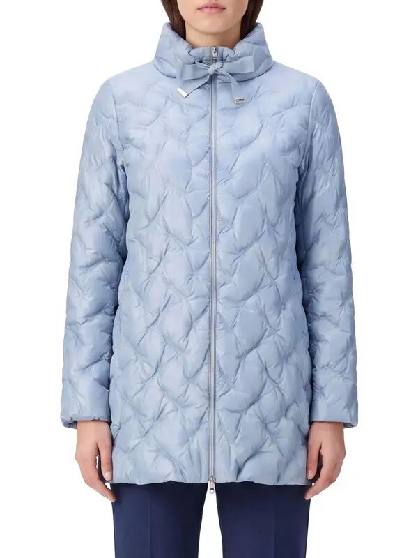 Herno Slim Fit Long Quilted Nylon Puffer Coat With High Neck And Zip - Sky Blue