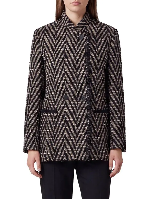 FORTE_FORTE Chevron Pattern Cotton Blend Single-breasted Short Coat - Black