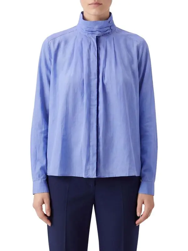 FORTE_FORTE Mandarin Collar Shirt - Blue