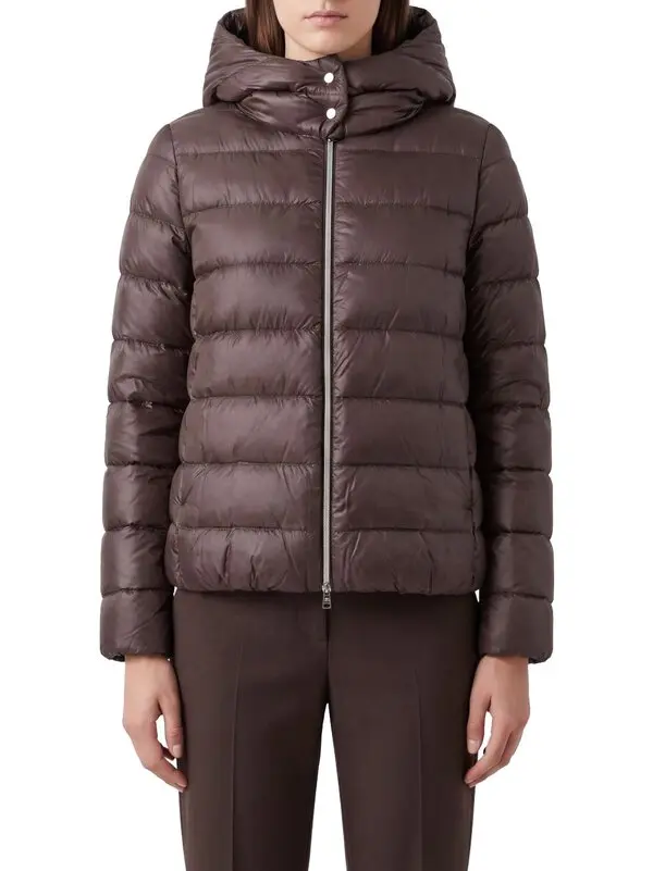 Herno Short Water-repellent Quilted Down Jacket With Hood - Brown