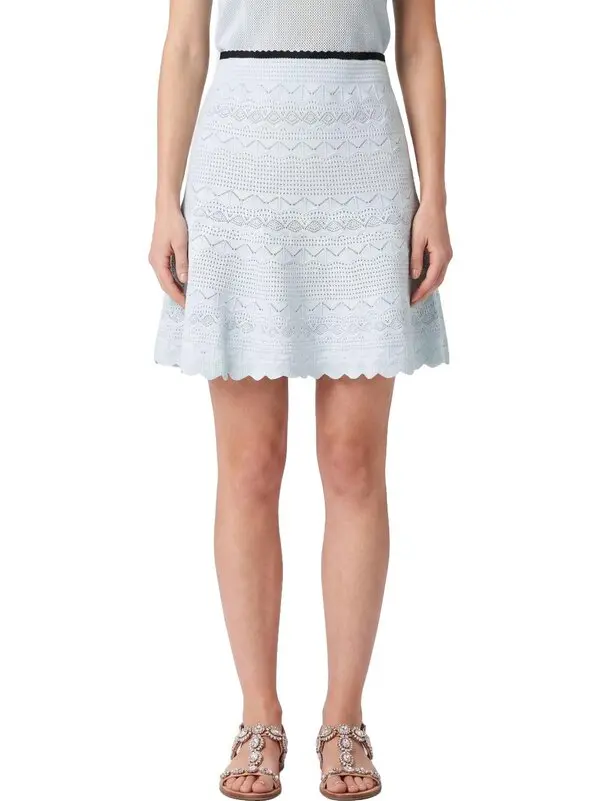 SELF-PORTRAIT High-waisted A-line Openwork Cotton-knit Mini Skirt - Green