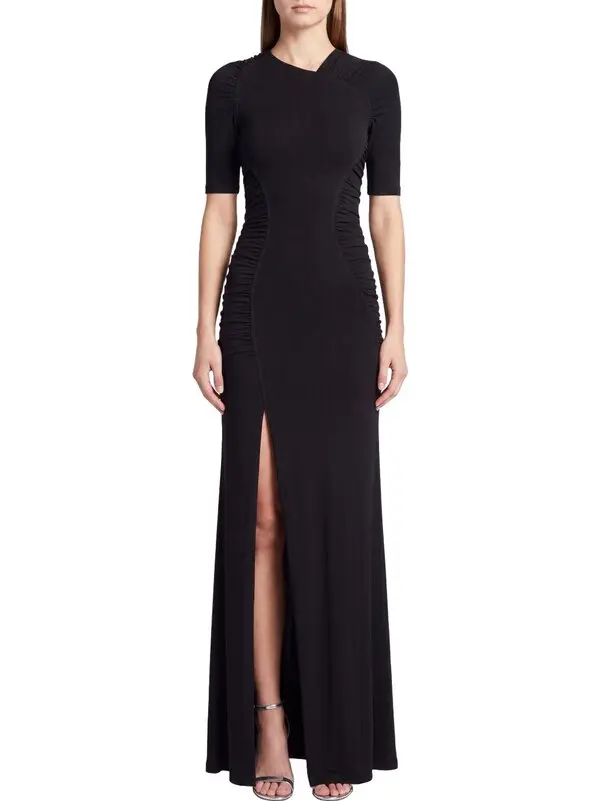 Victoria Beckham Long Sheath Dress In Jersey With Asymmetric Neckline - Black