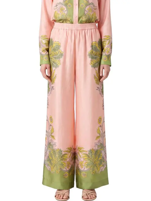La DoubleJ High-waist Floral Silk Palazzo Trousers - Pink