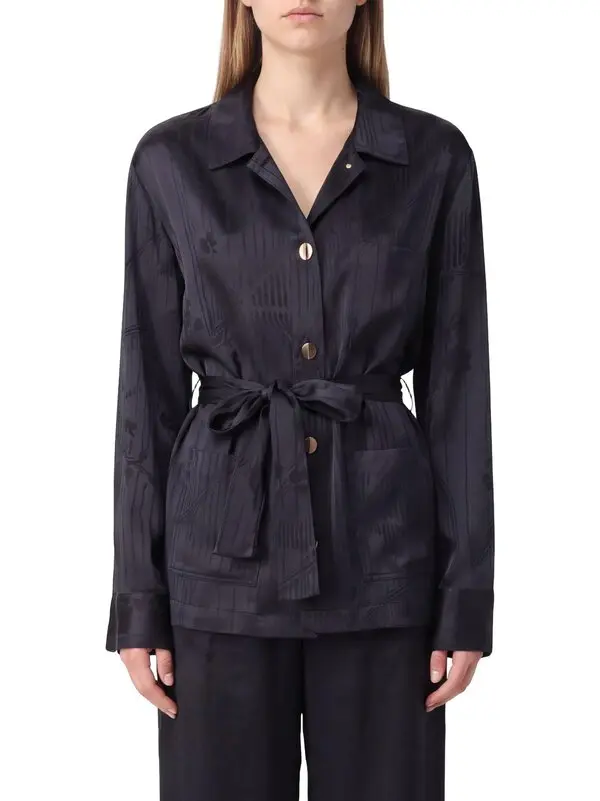 FORTE_FORTE Floral Viscose Shirt With Tie-waist Belt - Blue