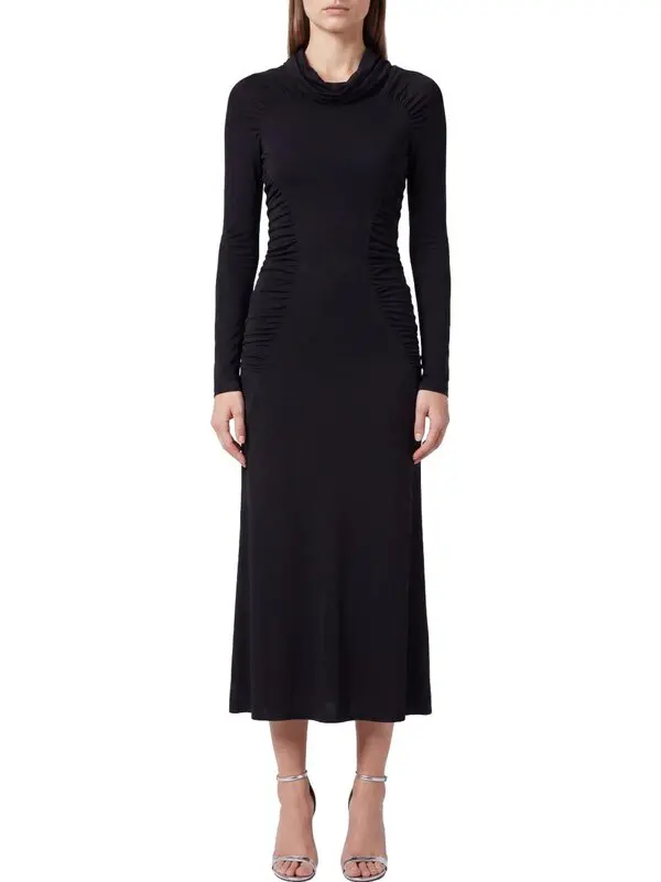 Victoria Beckham Asymmetric Long-sleeve Jersey Midi Dress - Black