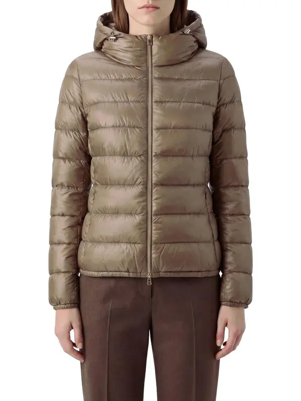 Herno Slim Fit Waterproof Nylon Down Jacket With Hood And Metal Zip - Beige