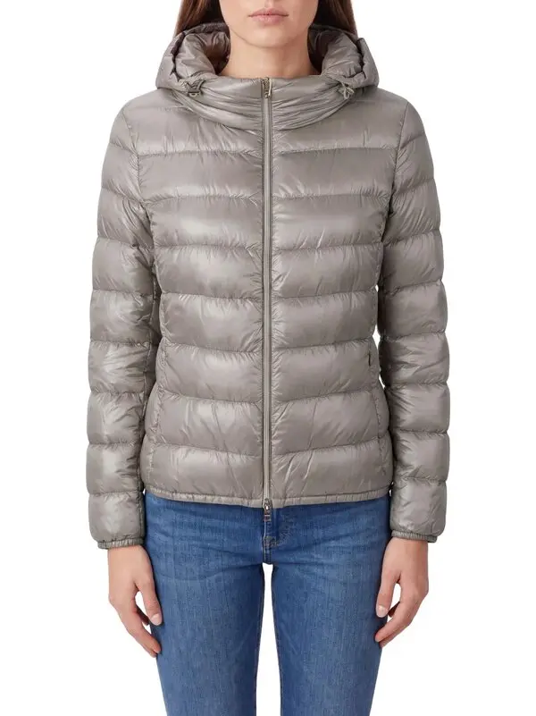 Herno Slim Fit Waterproof Nylon Down Jacket With Hood And Metal Zip - Grey