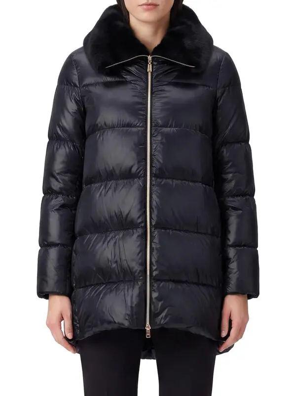 Herno Water-repellent Quilted Nylon Down Jacket With Fur Collar - Black