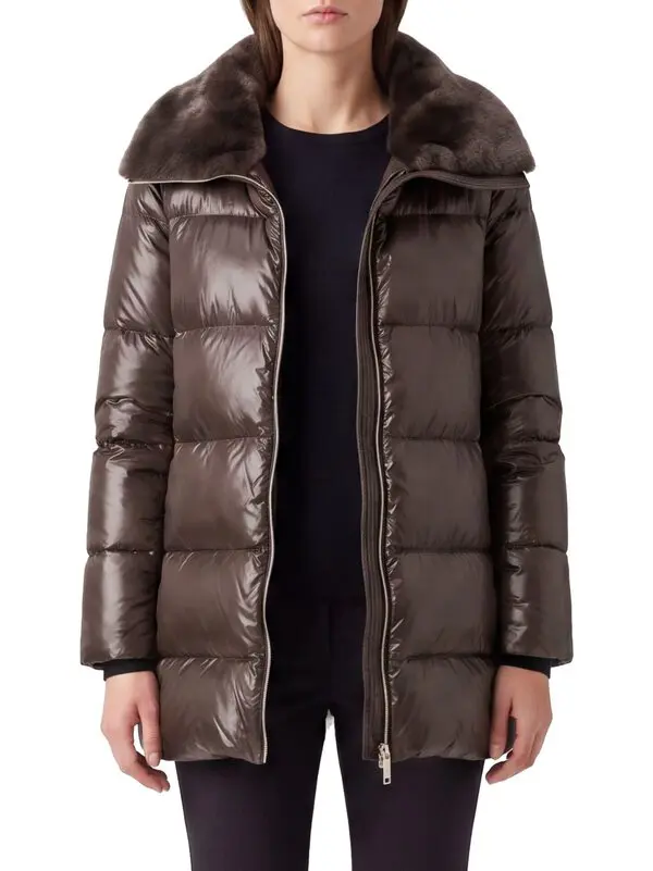 Herno Water-repellent Quilted Nylon Down Jacket With Fur Collar - Brown