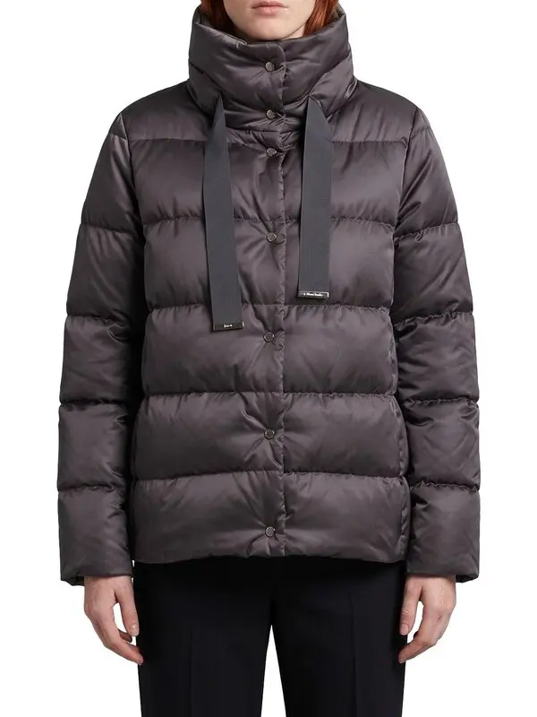 Herno Short Quilted Polyester Down Jacket With High Collar And Buttons - Grey