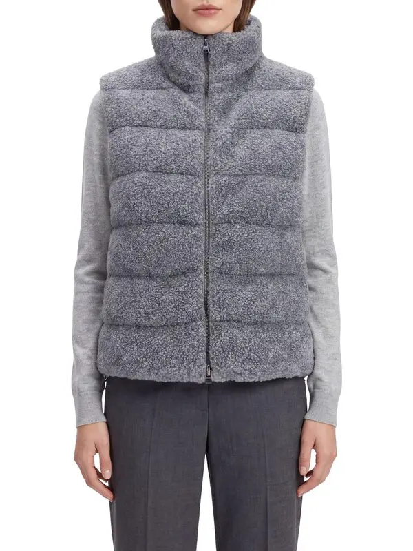 Herno Padded Quilted Nylon And Fleece High Neck Gilet - Grey