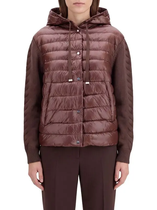 Herno Short Waterproof Nylon Down Jacket With Hood And Ribbed Cuffs - Brown