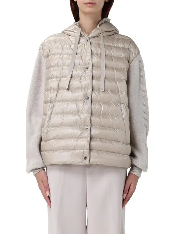 Herno Short Waterproof Nylon Down Jacket With Hood And Ribbed Cuffs - Cream