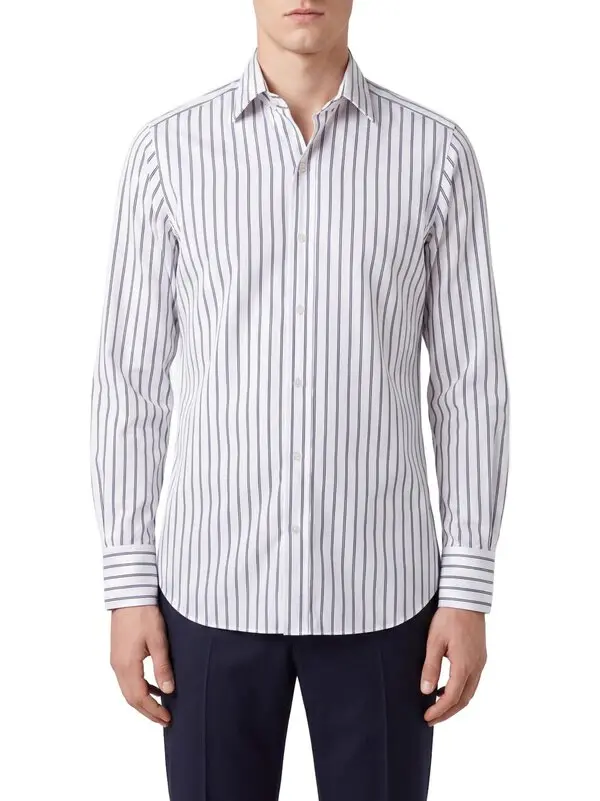 TOM FORD Striped Slim Fit Cotton Shirt With French Collar And Long Sleeves - White