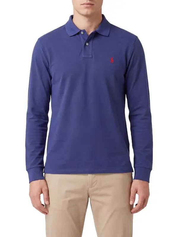 Polo Ralph Lauren Long-sleeved Slim Fit Cotton Polo Shirt - Blue