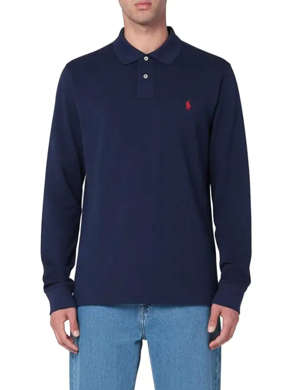 Polo Ralph Lauren Long-sleeved Slim Fit Cotton Polo Shirt - Blue