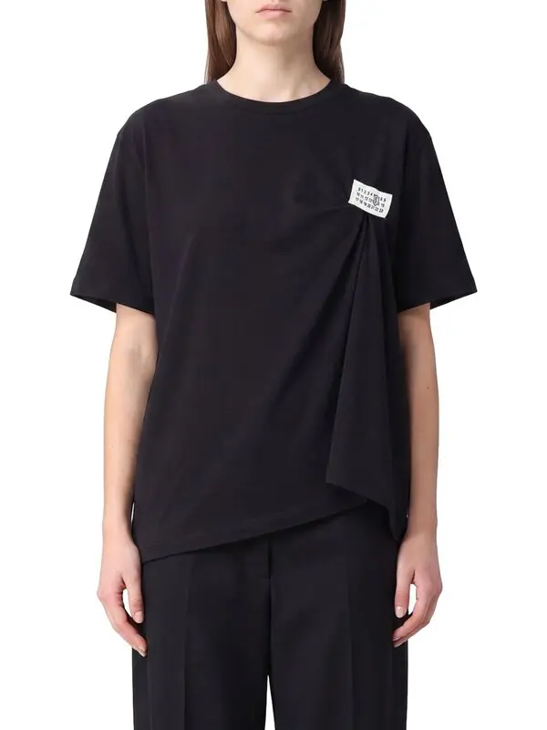 MAISON MARGIELA Draped Cotton T-shirt With Asymmetrical Hem - Black