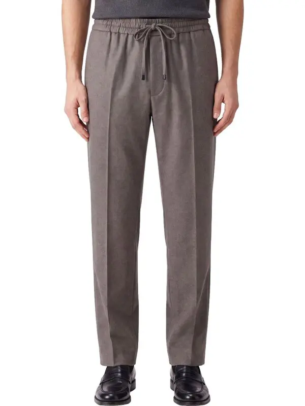 Drole De Monsieur Wool Flannel Trousers With Drawstring Waist - Brown