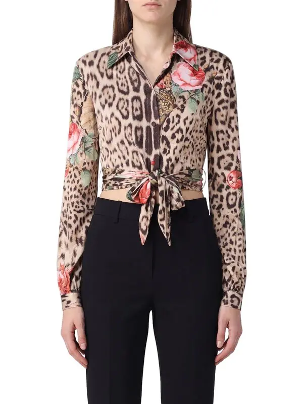 Roberto Cavalli Leopard Print Floral Shirt - Natural