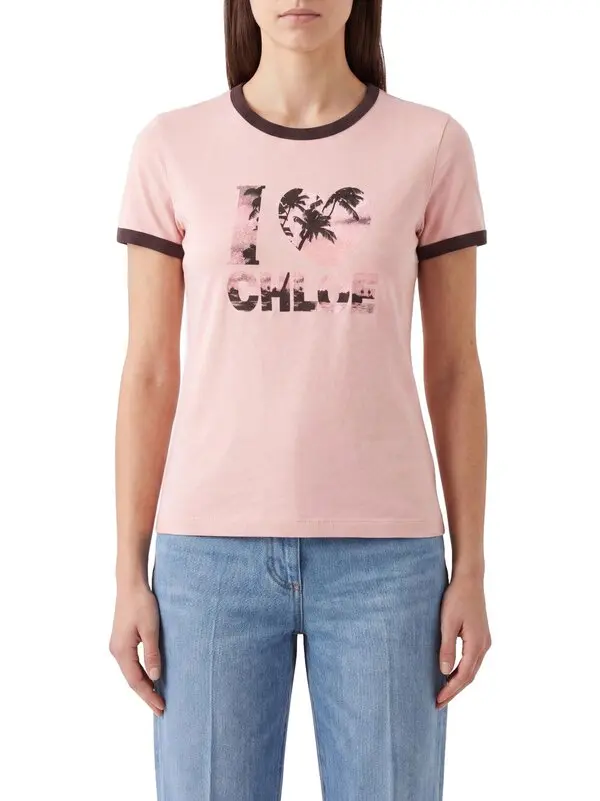Chloé Slim Fit Printed Cotton T-shirt - Pink