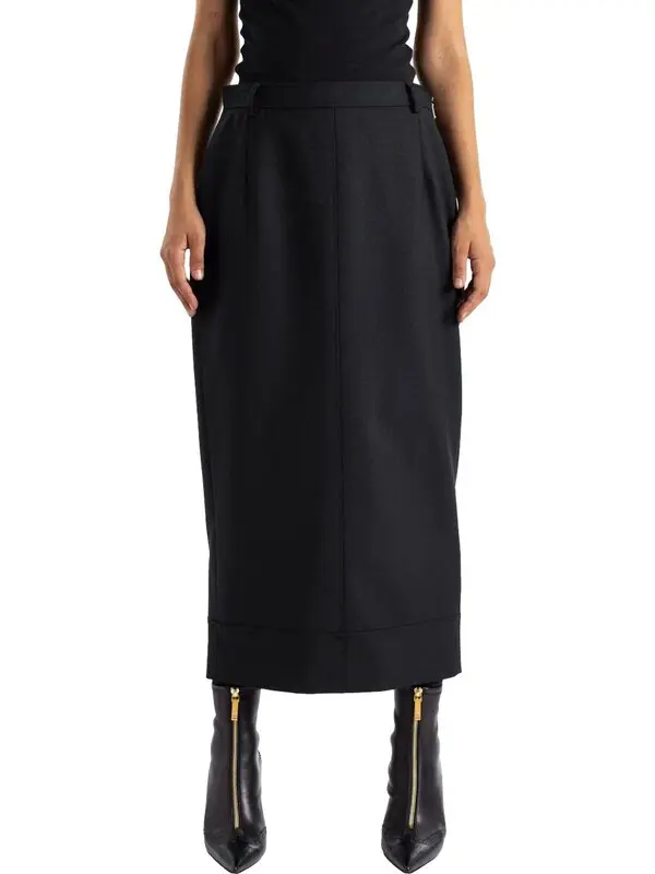 Thom Browne High-waisted Midi Wool Pencil Skirt With Back Slit - Black