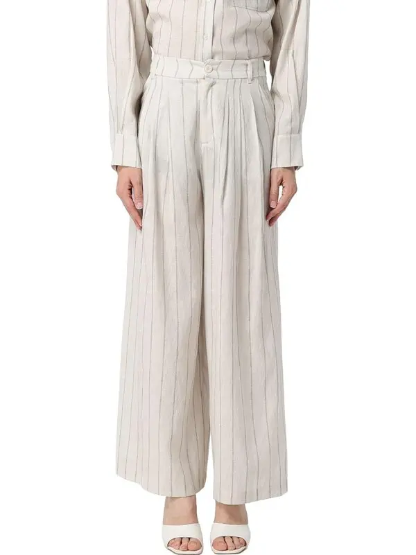 ELEH High-waisted Striped Linen-blend Palazzo Trousers - Ecru