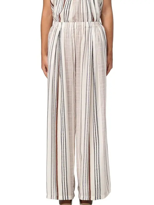 ELEH Multicolour Striped Palazzo Trousers In Crêpe - Ecru