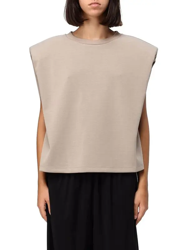 ELEH Sleeveless Viscose Blend Top With Padded Shoulders And Crew Neck - Grey