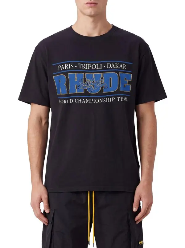Rhude Graphic Print Cotton T-shirt With Logo - Black