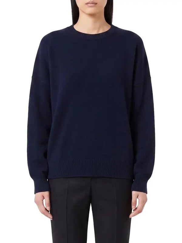 LISA YANG Relaxed Fit Pure Cashmere Crewneck Jumper With Dropped Shoulders - Blue