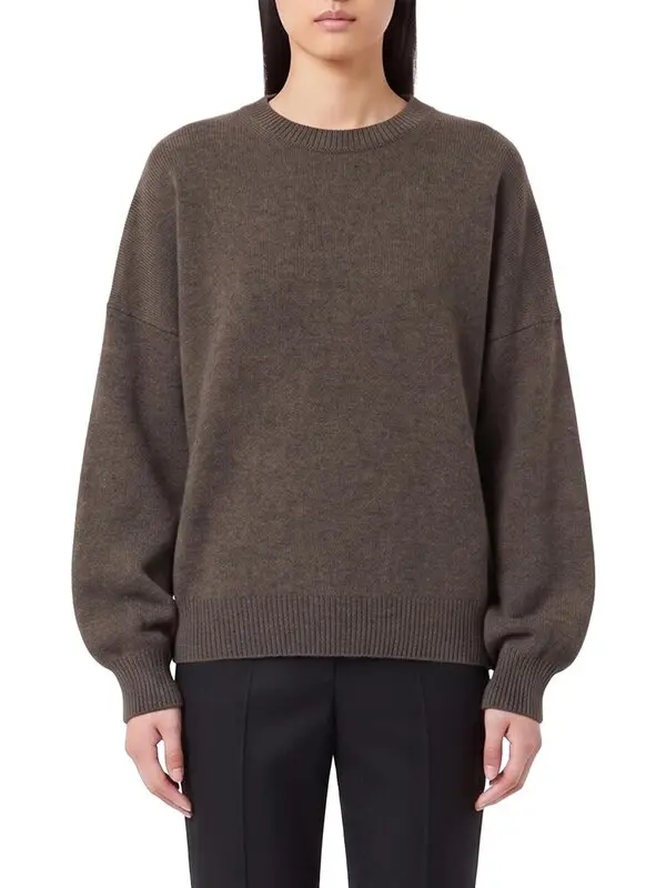 LISA YANG Relaxed Fit Pure Cashmere Crewneck Jumper With Dropped Shoulders - Brown