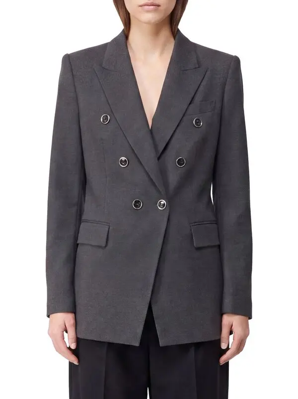 Pinko Double-breasted Viscose-blend Blazer With Peak Lapels - Grey