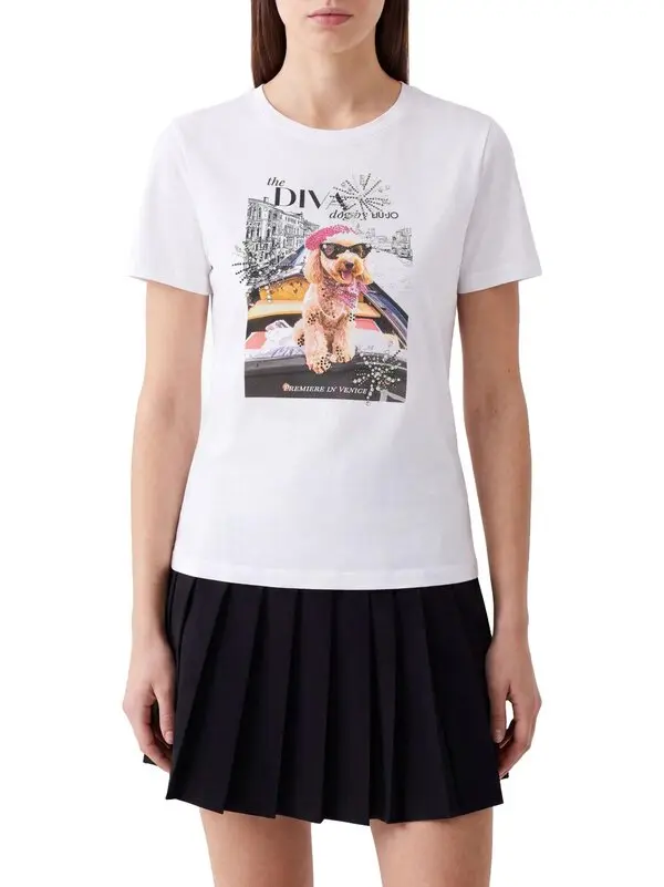 Liu Jo Slim Fit Cotton T-shirt With Graphic Logo Print - White