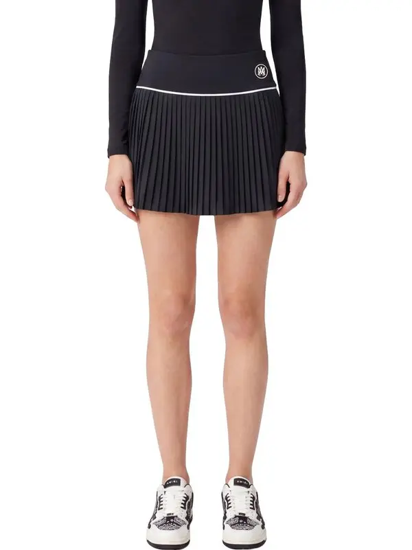 Amiri Pleated Jersey Mini Skirt With Embroidered Monogram - Black