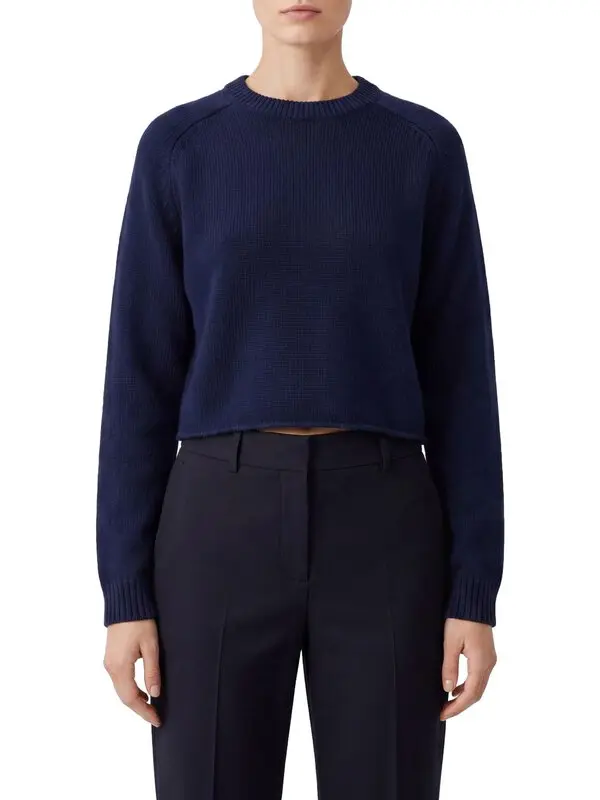 LISA YANG Cropped Ribbed Pullover Sweater - Navy