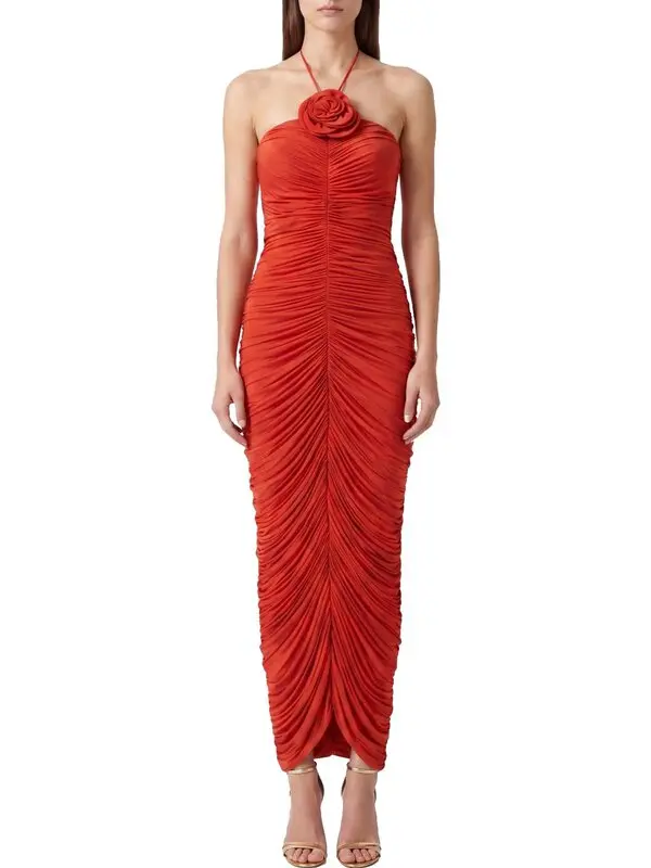Magda Butrym Jersey Sheath Midi Dress With Halter Neck And Flower - Red