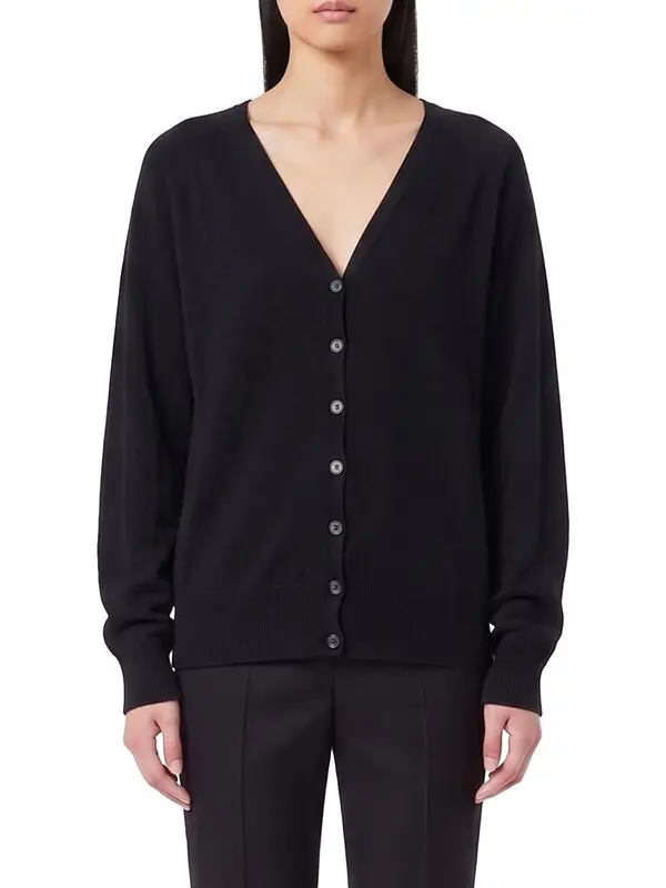LISA YANG Relaxed Fit Pure Cashmere V-neck Cardigan - Black