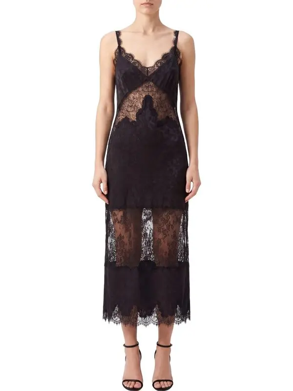 Pinko Satin Slip Midi Dress With V-neck And Thin Straps - Brown