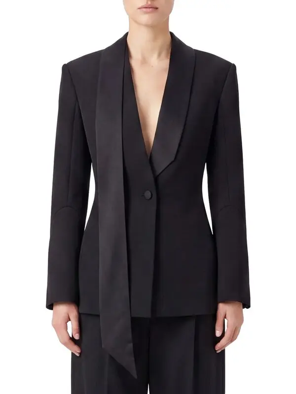 Attico Slim Fit Virgin Wool Blazer With Satin Shawl Collar - Black